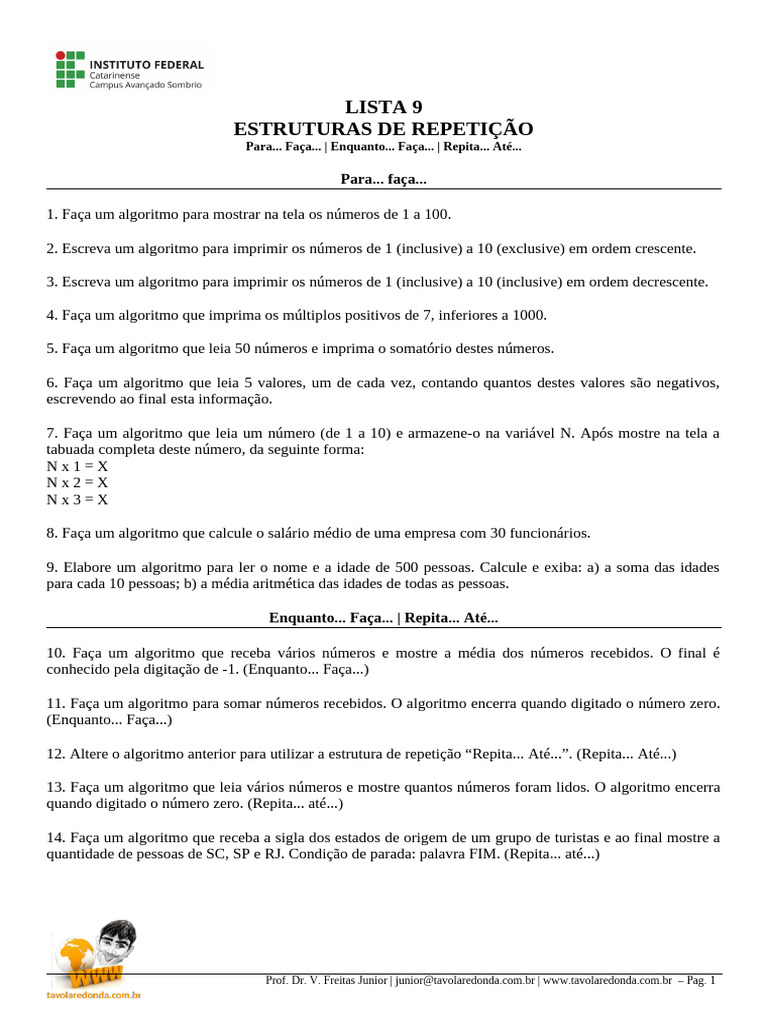 Lista 9 - Estruturas de Repetio | PDF