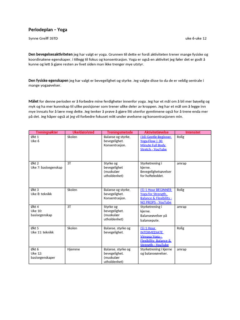 YOGA - Periodeplan Gym | PDF