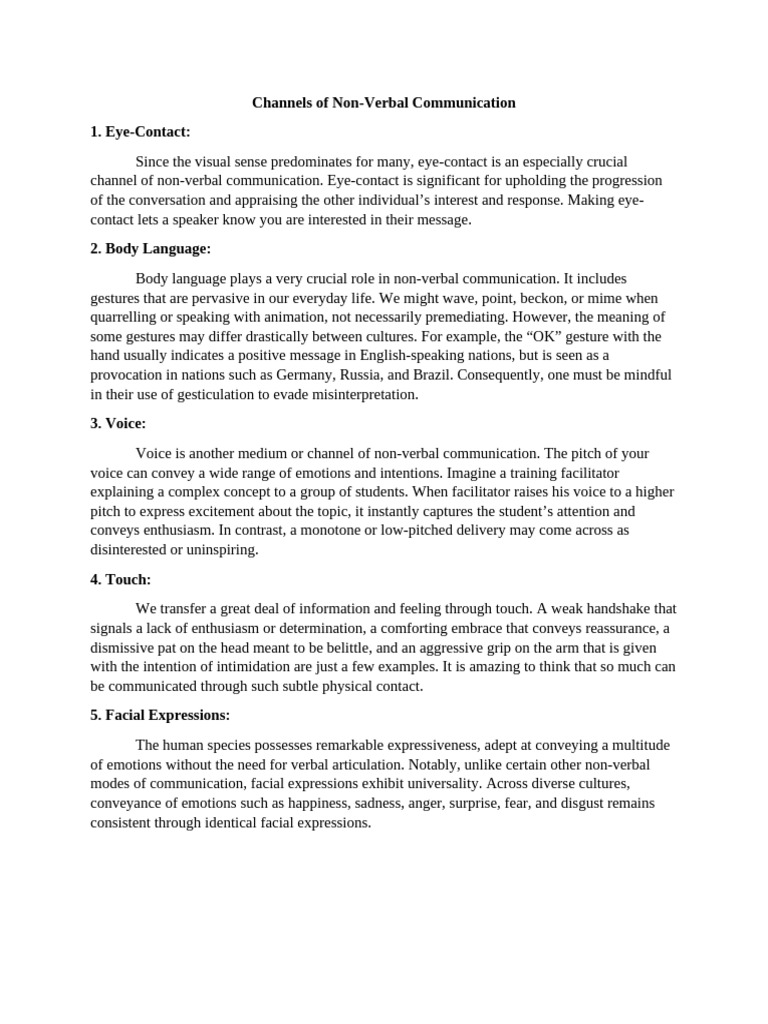 Channels of Non-Verbal Communication + Listening Skills | PDF