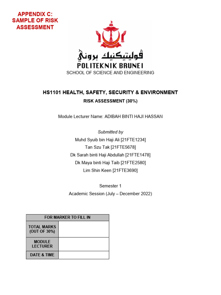 Appendix C Sample Risk Assessment Record | PDF