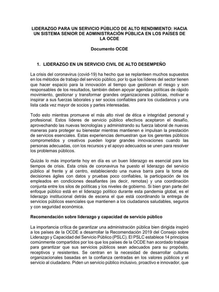 Liderazgo en El Servicio Publico OCDE | PDF