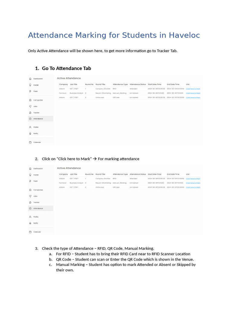 Attendance Marking for Students in Haveloc | PDF