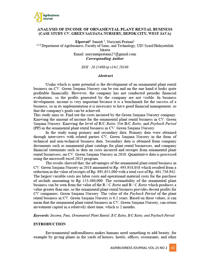 Analysis of Income of Ornamental Plant Rental Business | PDF