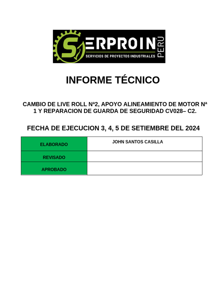 Informe Tecnico Trabajos Cambio de Live Roll N 2, Apoyo Alineamiento de ...