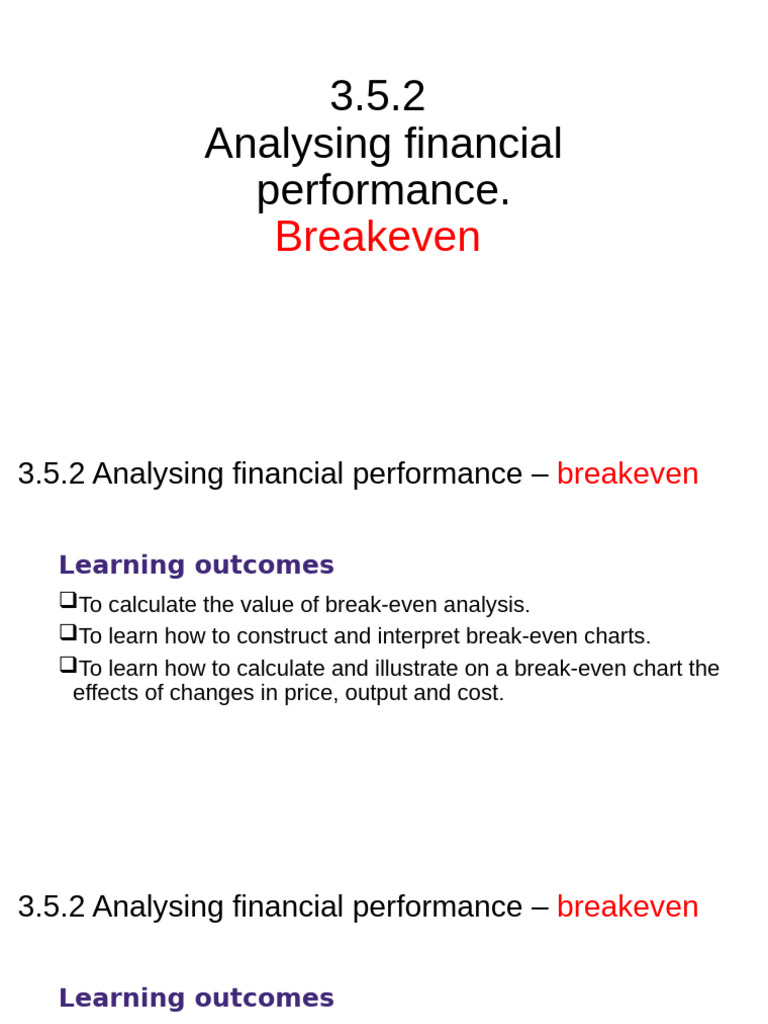3.5.2 Analysing Financial Performance. -Breakeven Analysis | PDF