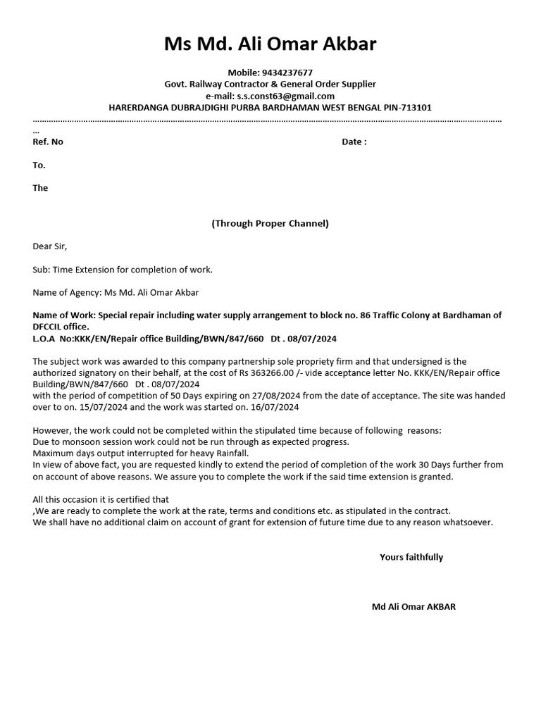 Request for Work Completion Extension | PDF