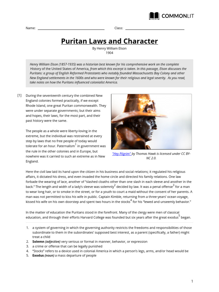 Puritan Laws and Character-Teacher-12 | PDF