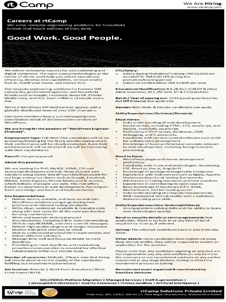 Rtcamp Solutions Trainee 2025 Batch | PDF