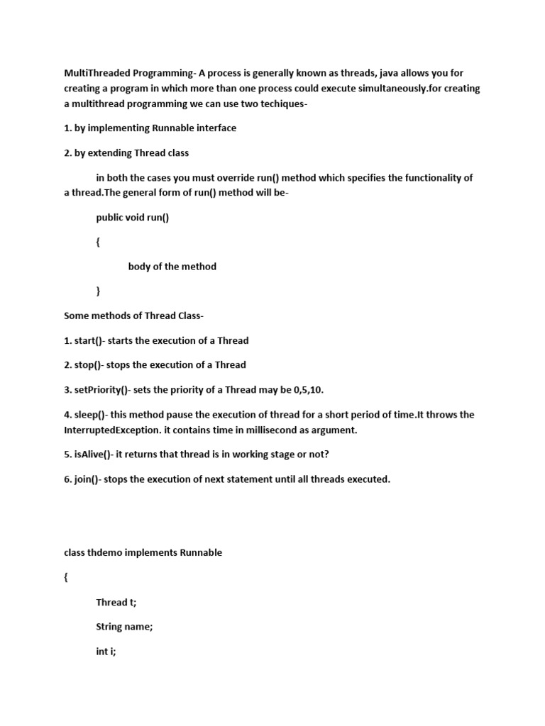 Multi Threading, Frame and EH | PDF | Thread (Computing) | Teaching ...