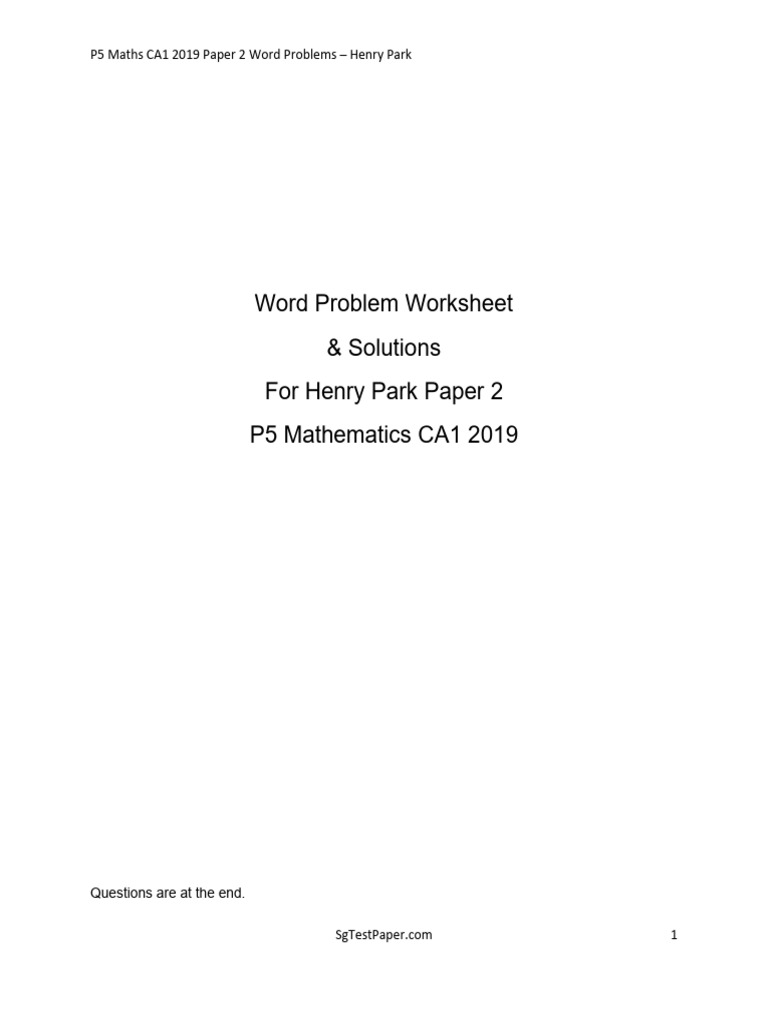 P5 Maths CA1 2019 Worked Solutions Henry Park | PDF | Mathematics | Teaching Methods & Materials