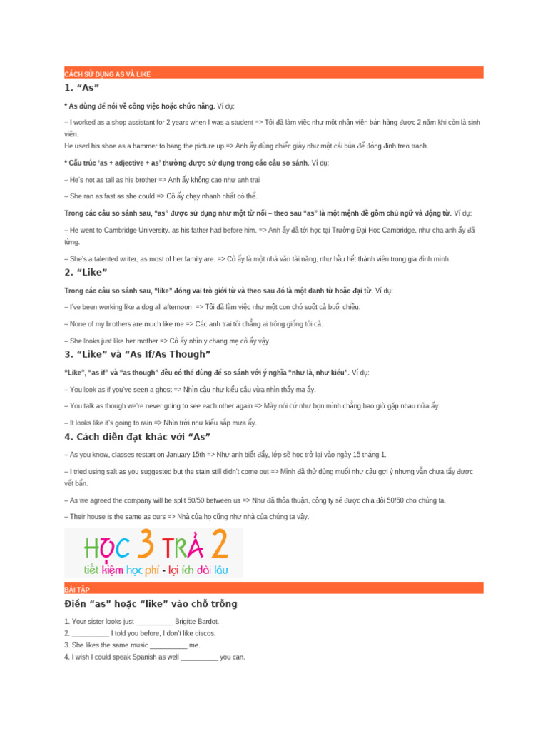 Cách S D NG As Và Like | PDF