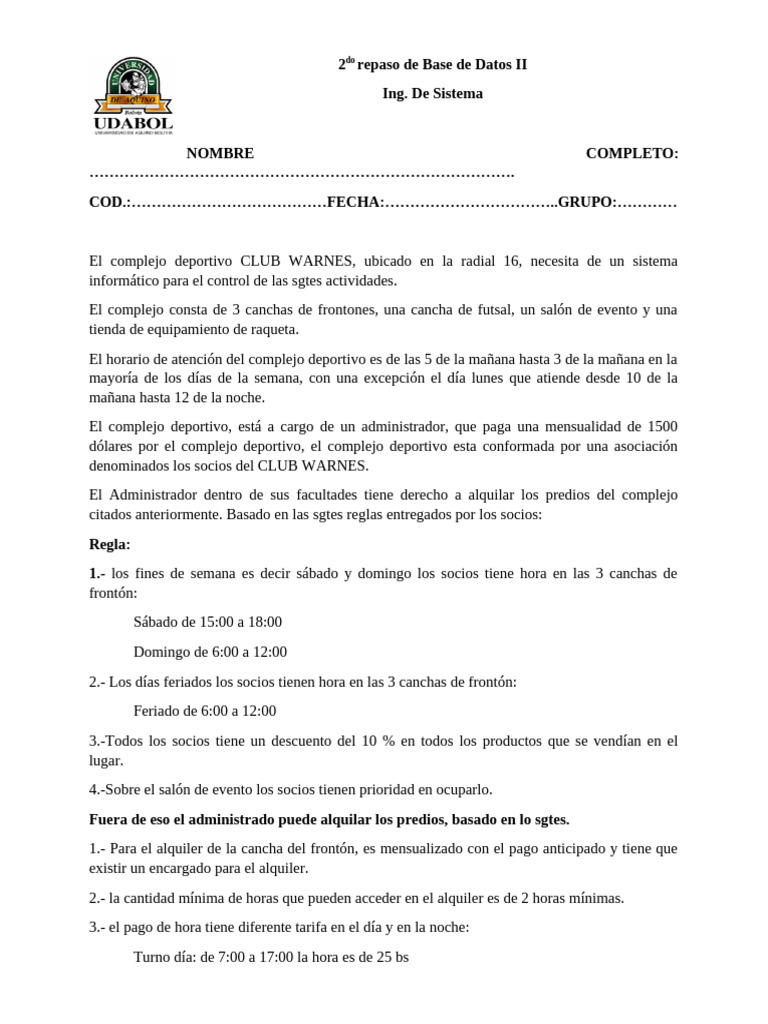 1er Repaso de Base de Datos II A | PDF