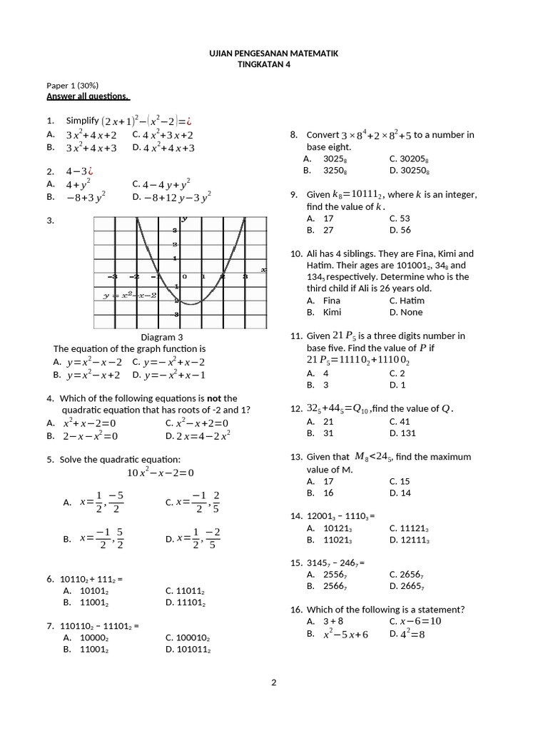 Ujian Pengesanan Matematik f4 | PDF