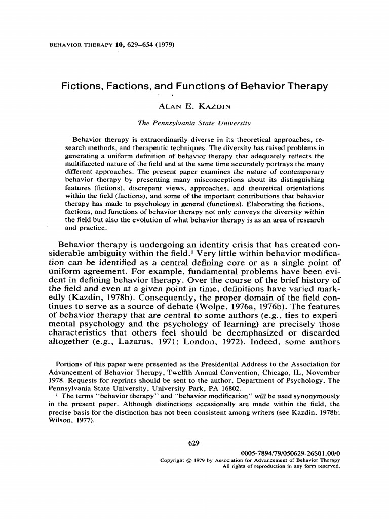 Kazdin, A. E. (1979) Fictions, Factions, and Functions of Behavior ...