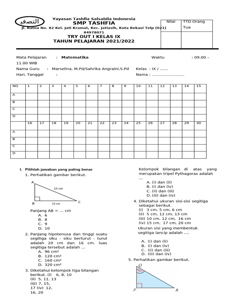 SOAL TRY OUT IV MTK (1) | PDF