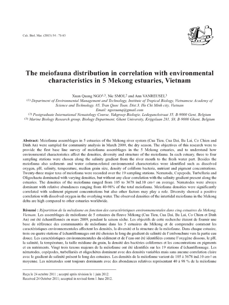 Meiofauna Distribution in Mekong Estuaries | PDF | Salinity | Science ...