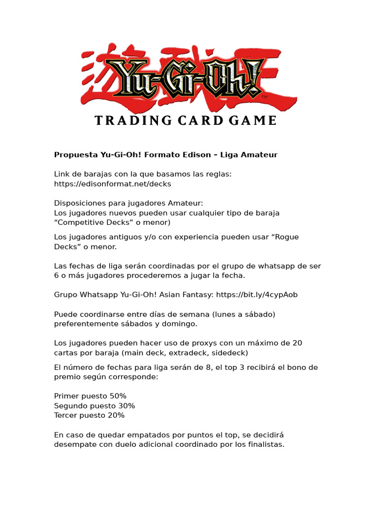 Liga Yu-Gi-Oh! Formato Edison Asian Fantasy | PDF
