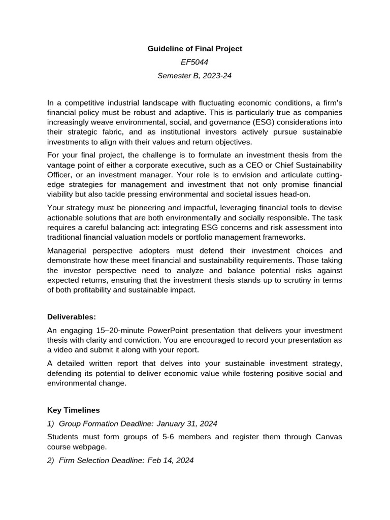 Guideline of Final Project | PDF