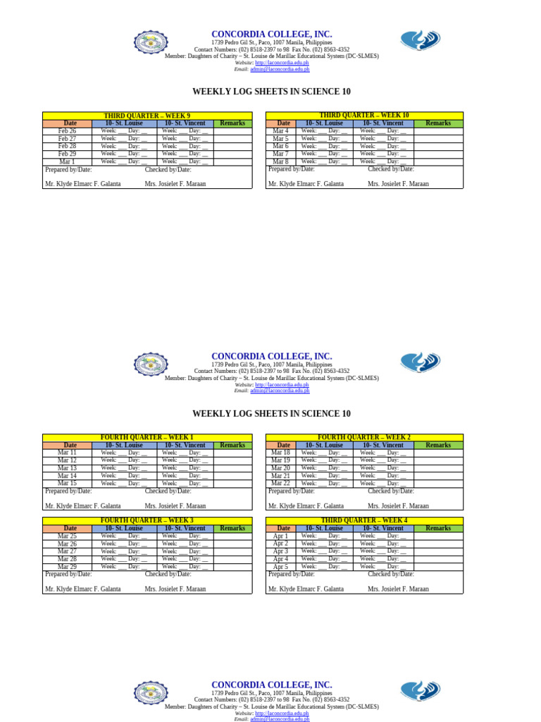 Weekly Log Sheets | PDF