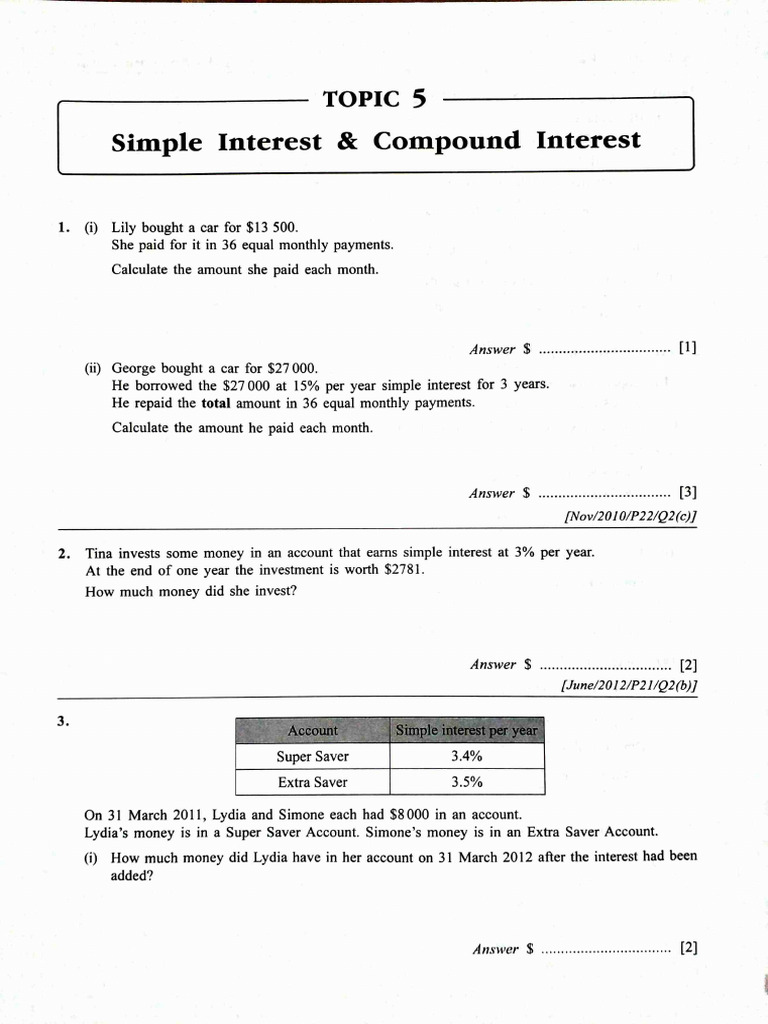 Simple Intetest and Compound Interest | PDF