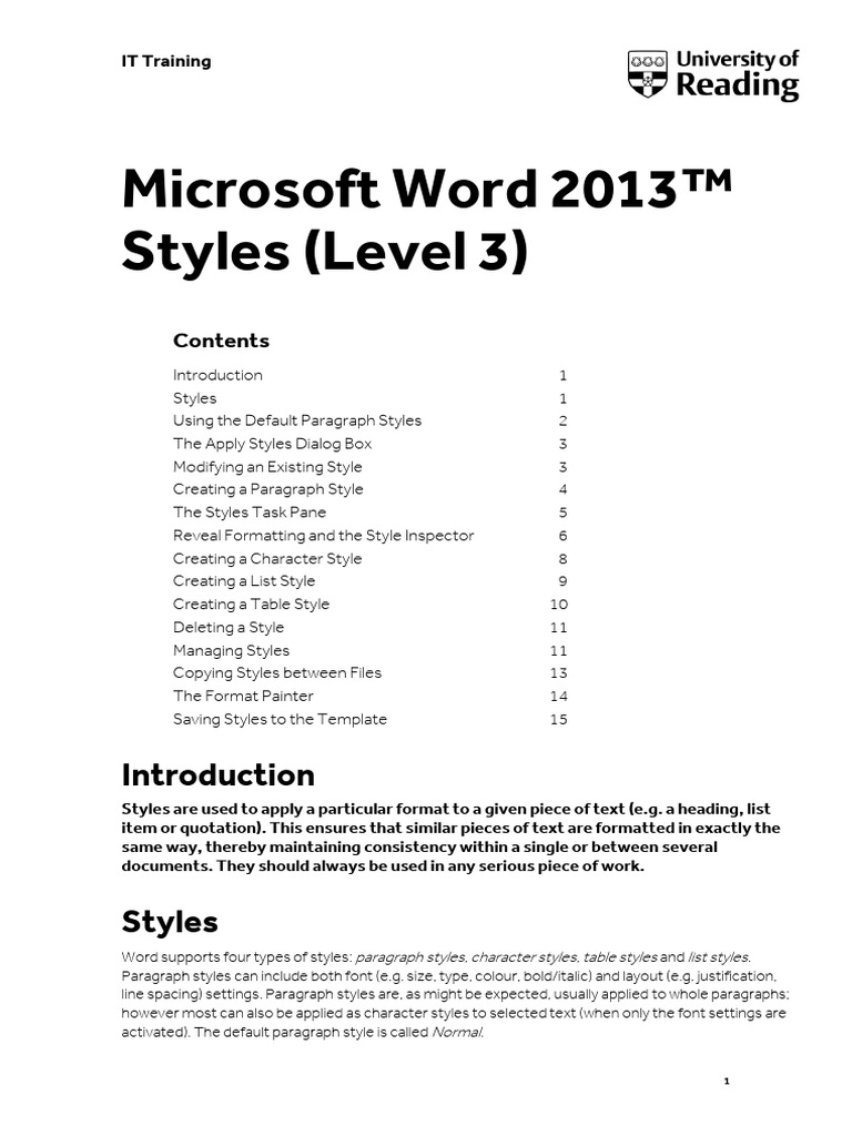 Winword 2013 Styles (Level3) | PDF