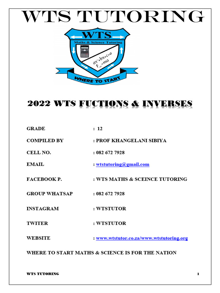 Functions and Inverses Guide for Grade 12 | PDF | Function (Mathematics ...