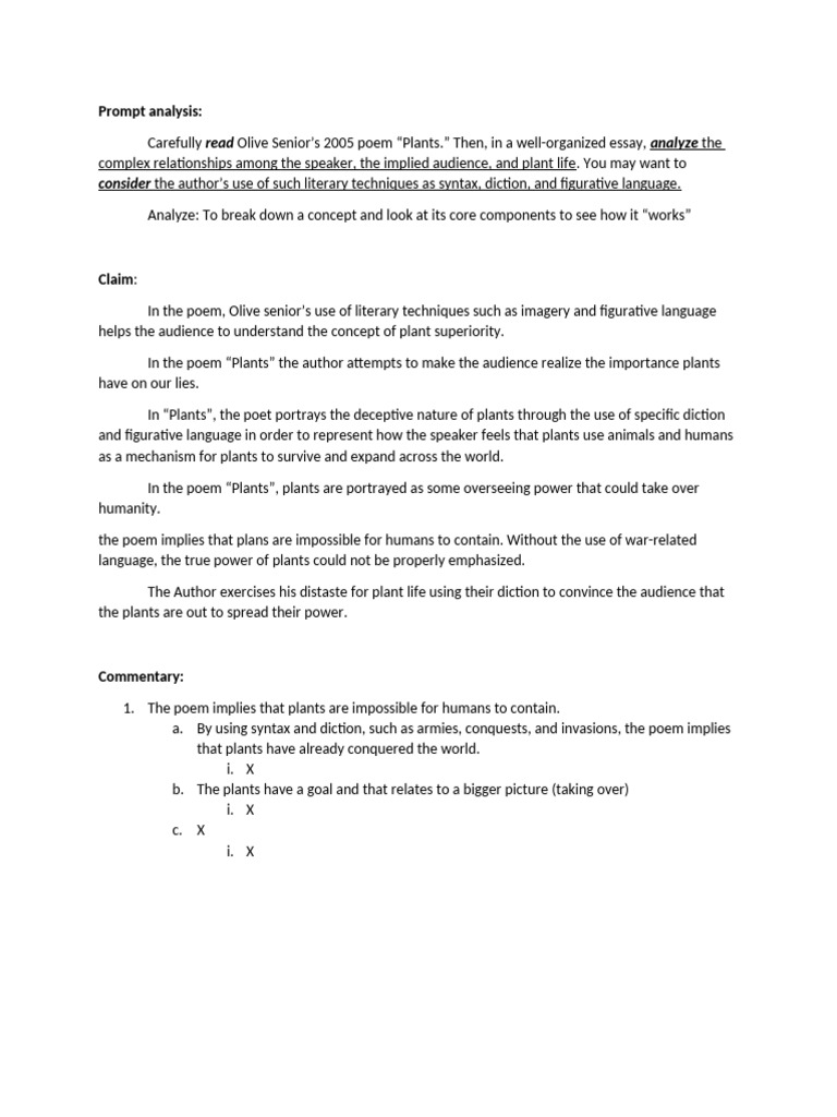 AP Poetry Plants Analysis Info | PDF | Poetry