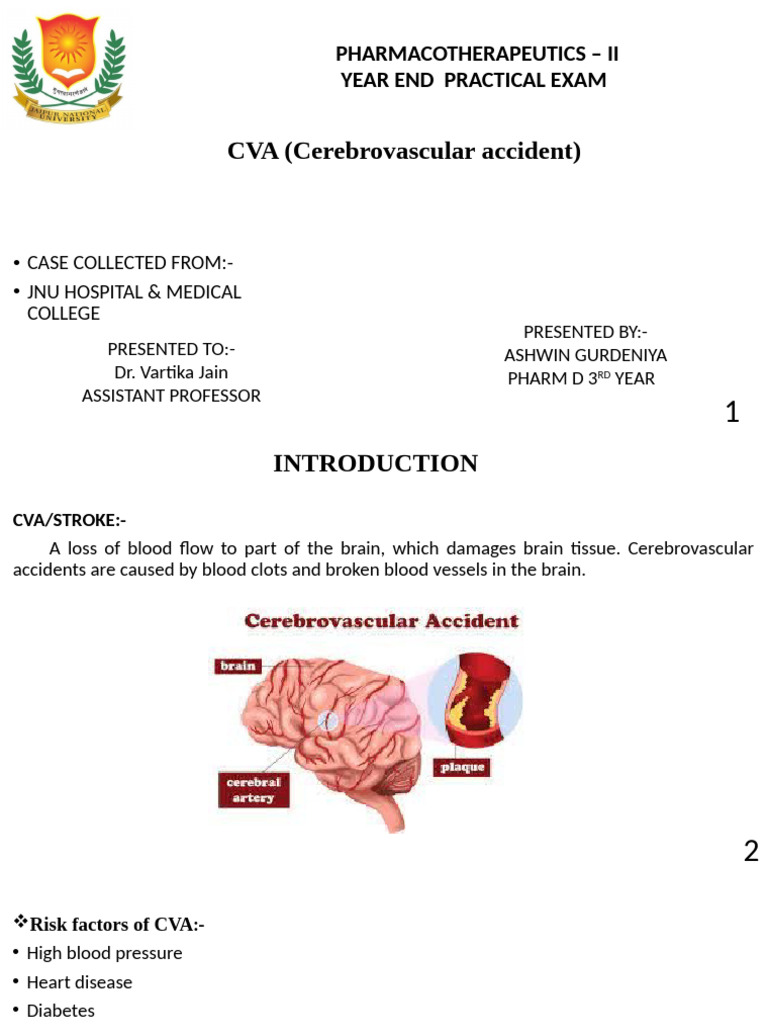 Presentation On CVA | PDF | Stroke | Wellness