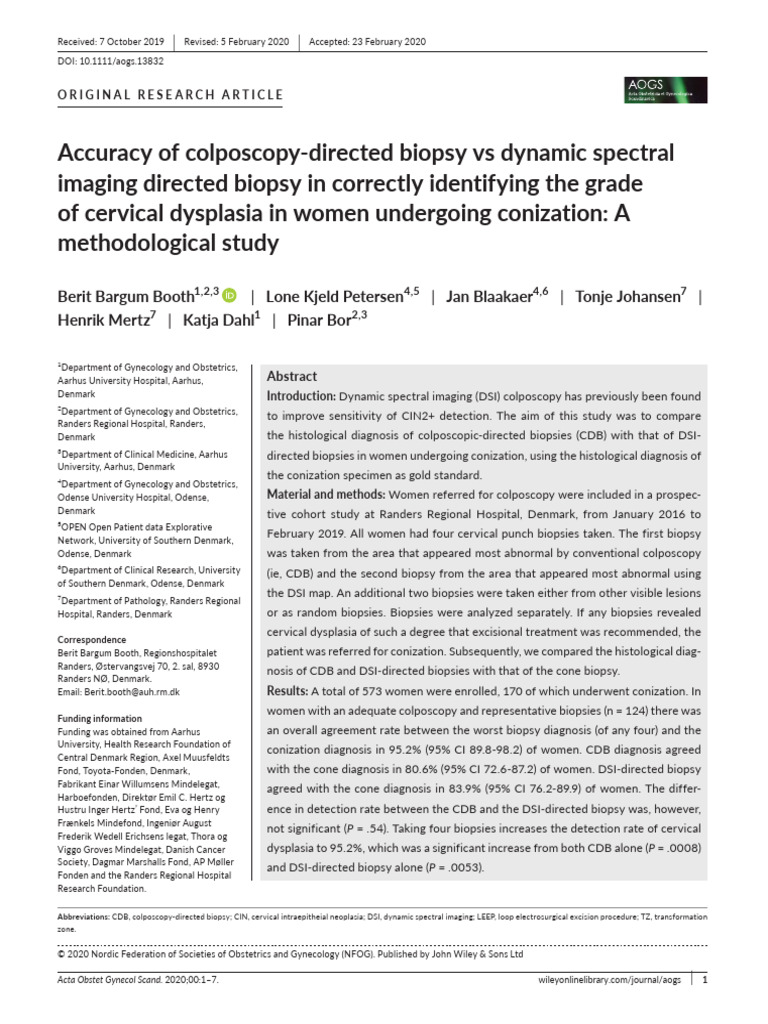 2020 AOGS. Accuracy of Colposcopy-Directed Biopsy Versus Dynamic Spectral Imaging Directed ...