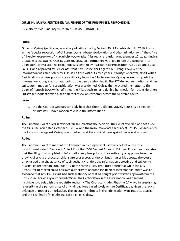 Quisay V People | PDF