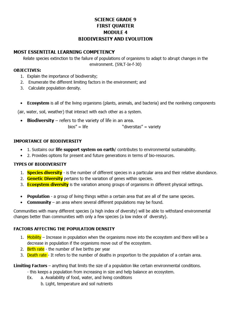 Q1 - Module 4 Biodiversity and Evolution | PDF