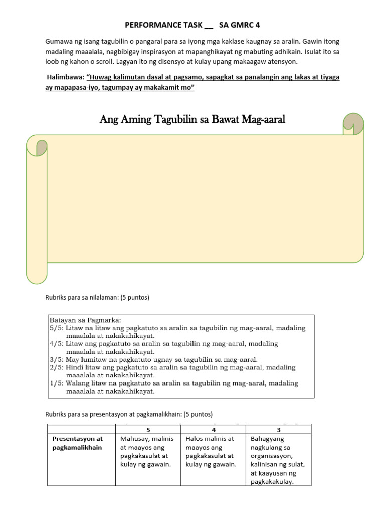 Performance Task Sa GMRC - Tagubilin | PDF