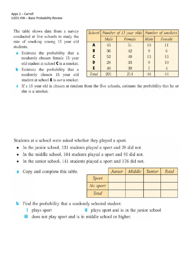 U1D1 HW - Basic Prob Review | PDF