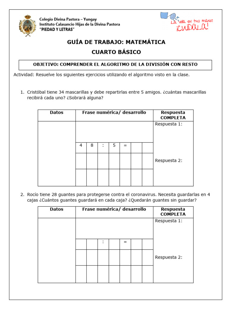 Guía Algoritmo de La División Con Resto Cuarto | PDF