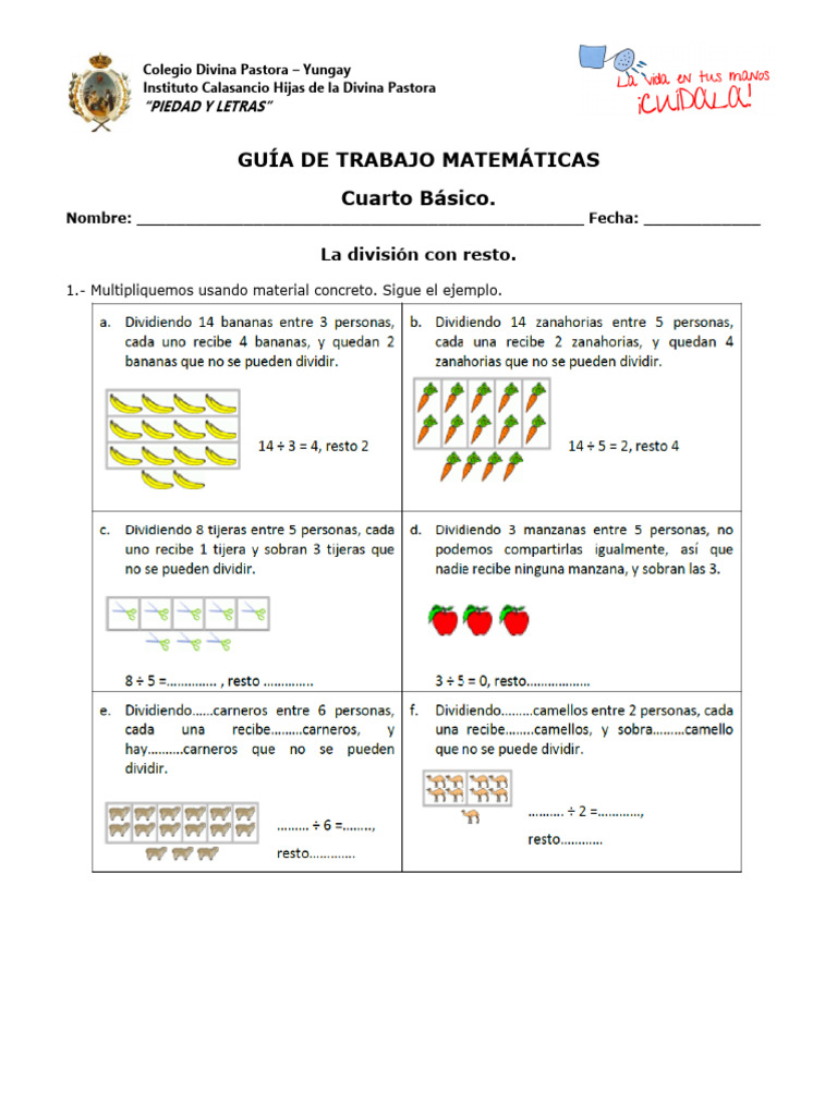 Guía de Matemáticas Cuarto División Con Resto | PDF