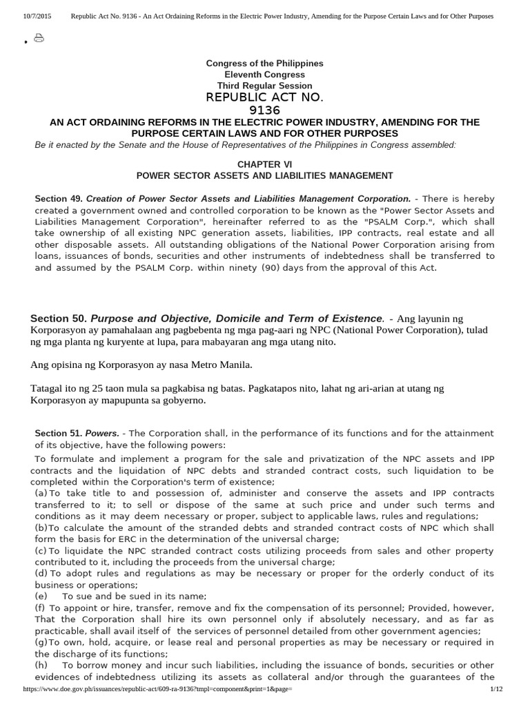 Republic Act No 9136 | PDF