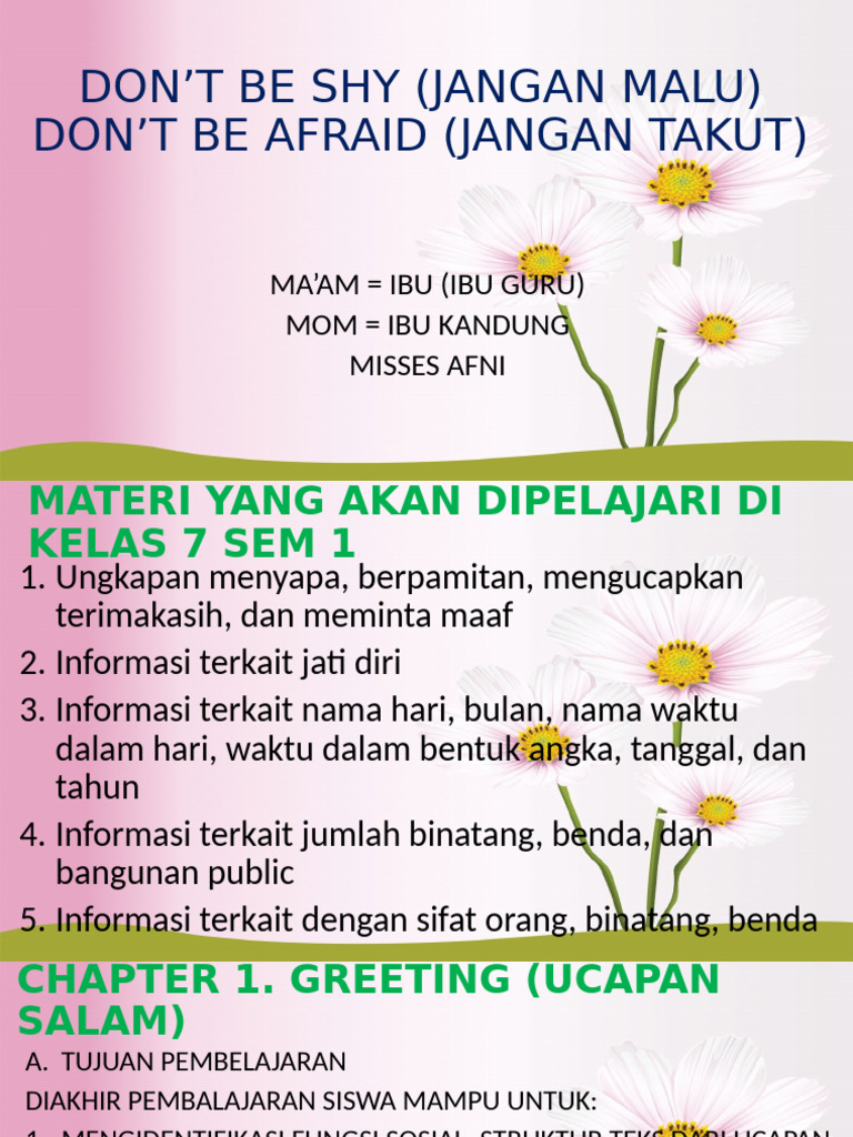 Chapter 1 Greeting-Kelas 7 Sem 1 | PDF