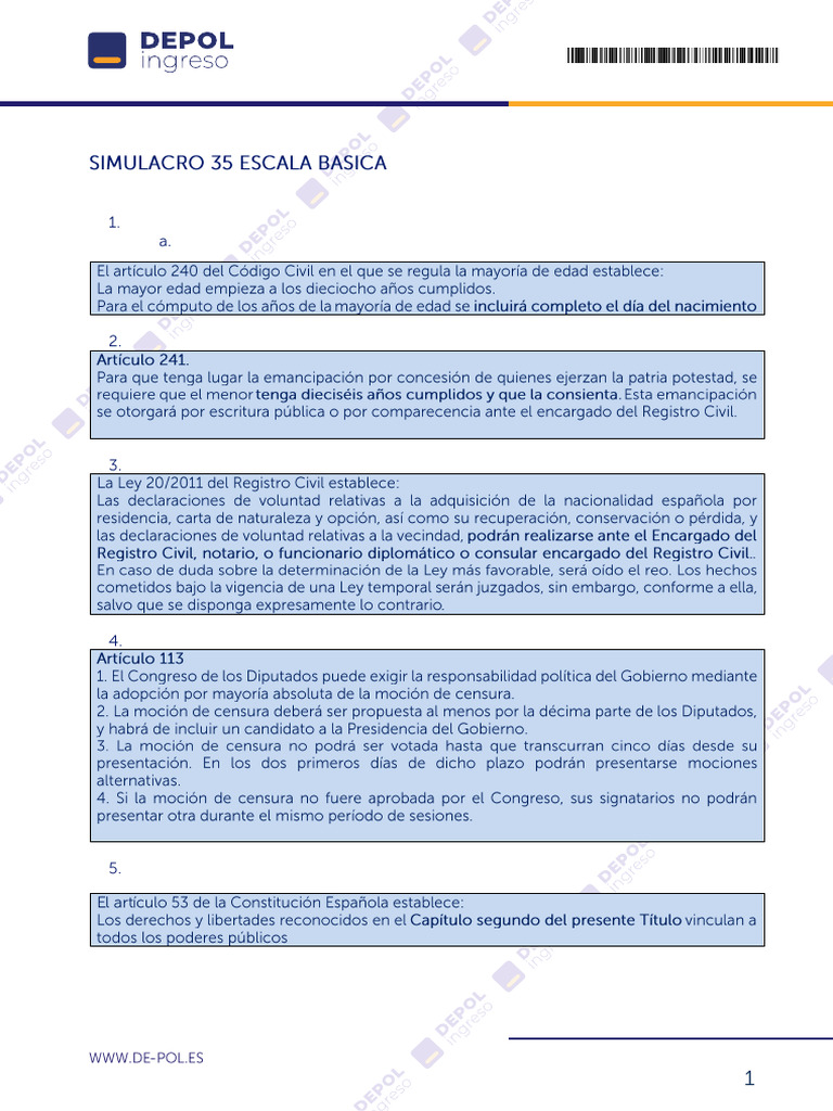 RETROALIMENTACIONES SIMULACRO GENERAL 35 DEPOL Ingreso 2022 | PDF