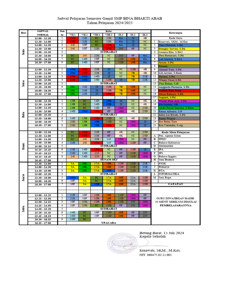 JADWAL MAPEL SMP 2024-2025 Ganjil | PDF