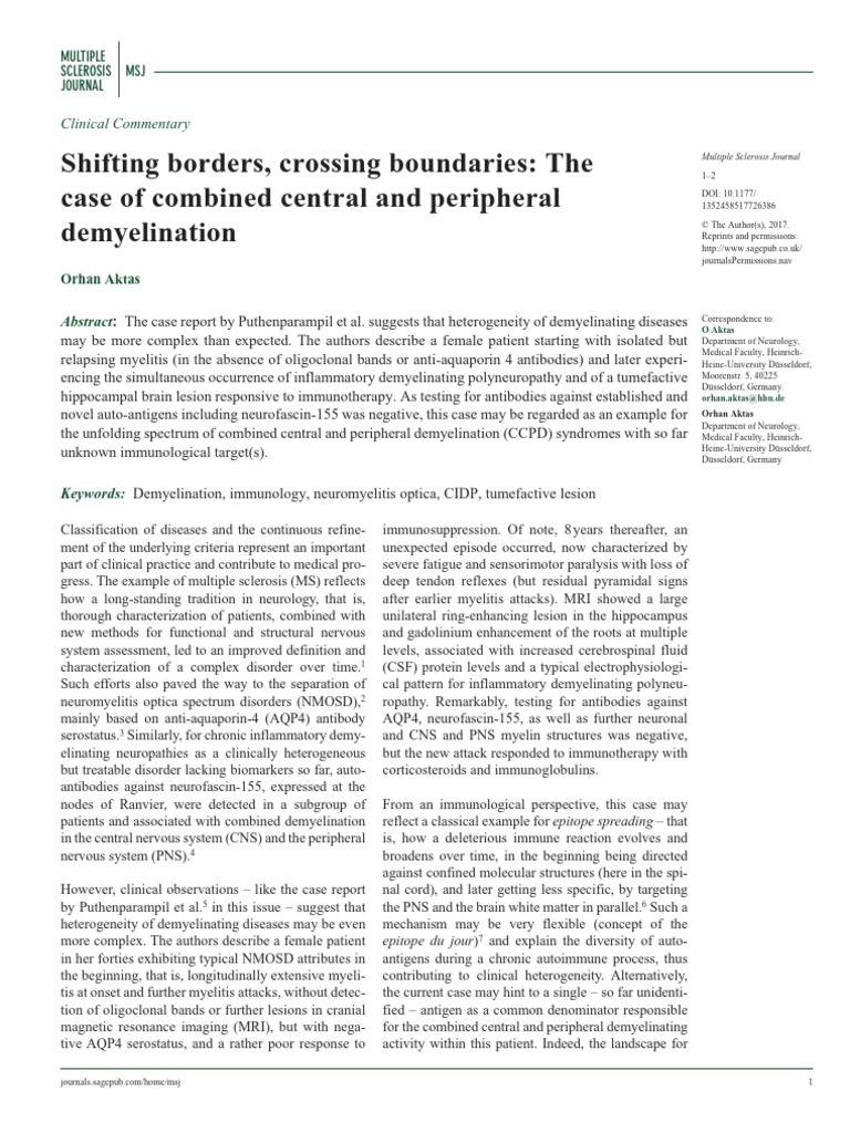 Shifting Borders, Crossing Boundaries: The Case of Combined Central and Peripheral Demyelination ...