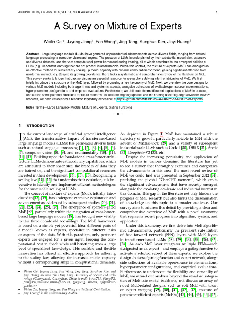 A Survey On Mixture of Experts: Weilin Cai, Juyong Jiang, Fan Wang ...