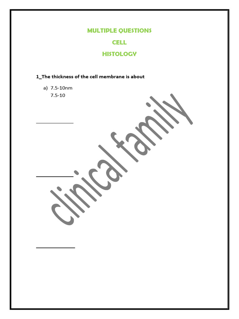 Histology Cell Qanda Pdf