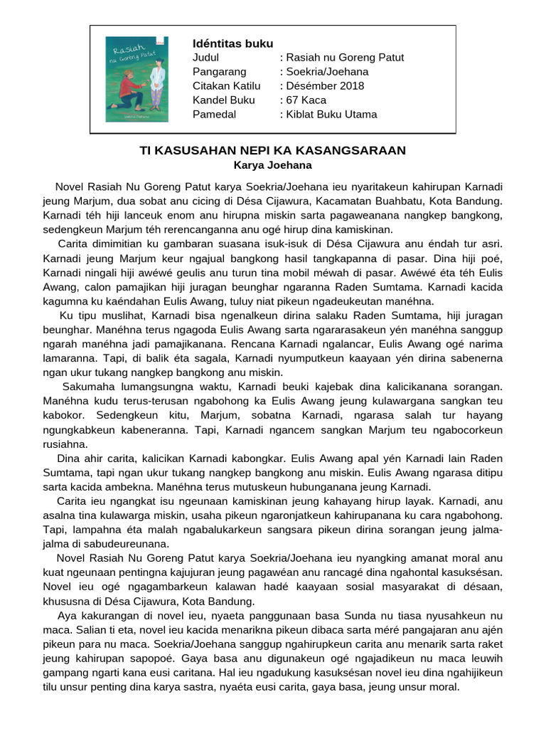 Tugas Resensi Novel Sunda PDF | PDF