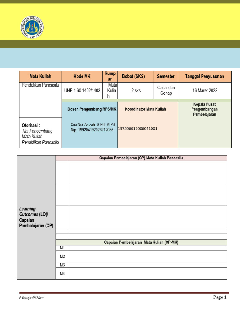 RPS Pancasila 2024 | PDF