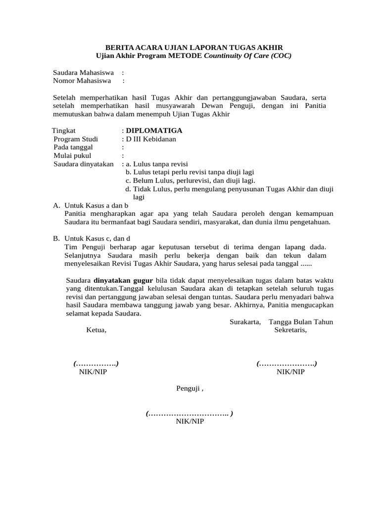 Berita Acara Ujian Hasil Lta | PDF