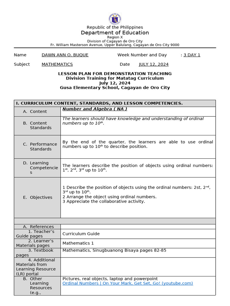 Q1 Lpordinal Numbers Pdf
