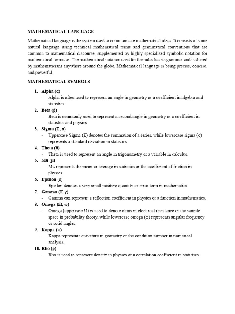 Mathematical Language | PDF