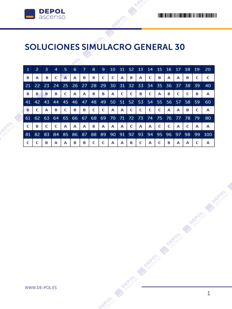 RESPUESTAS SIMULACRO GENERAL 30 DEPOL Ingreso 2022 | PDF