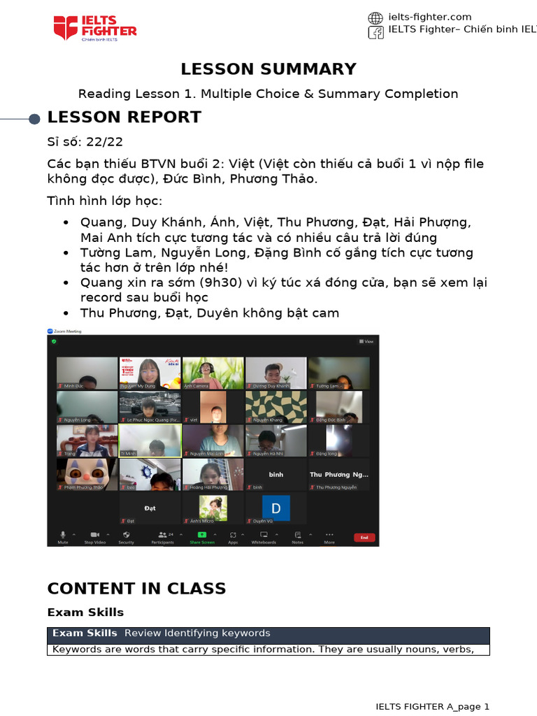 (Fighter 5) LS - Reading - Lesson 1. Multiple Choice & Summary Completion | PDF