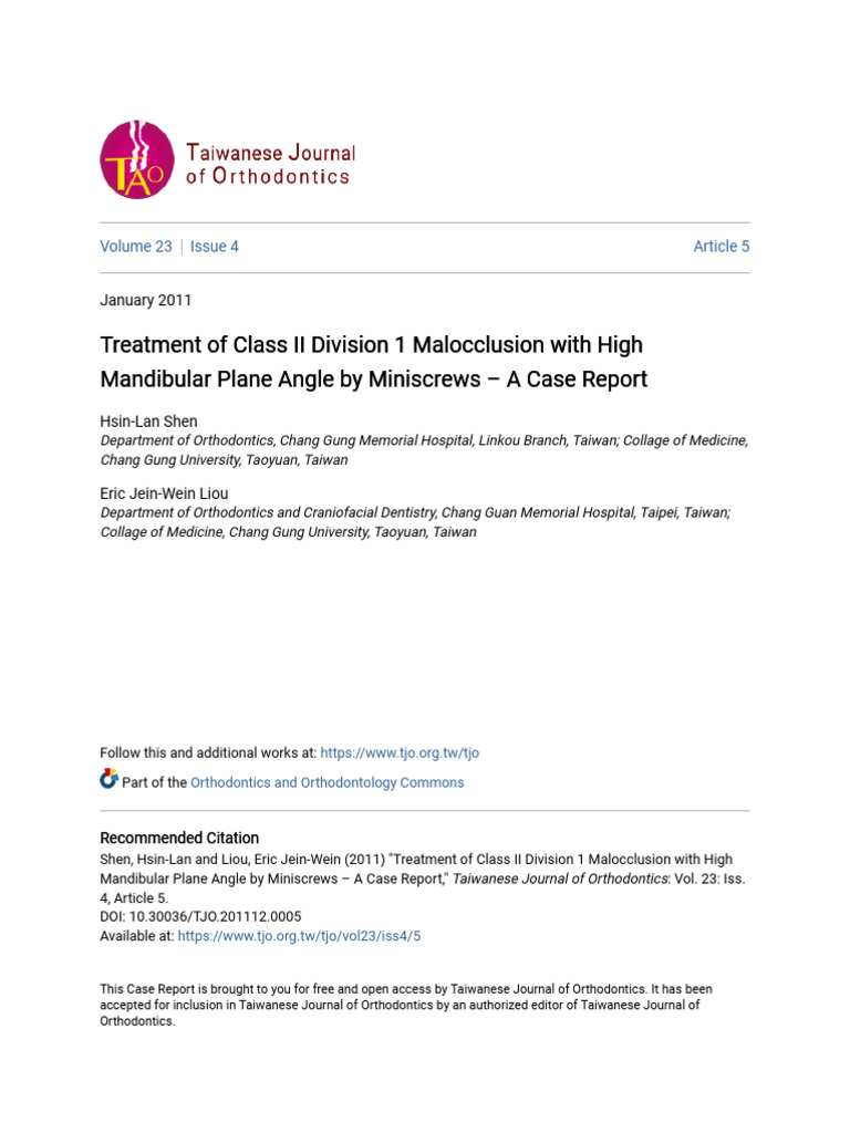 Treatment of Class II Division 1 Malocclusion With High Mandibula | PDF